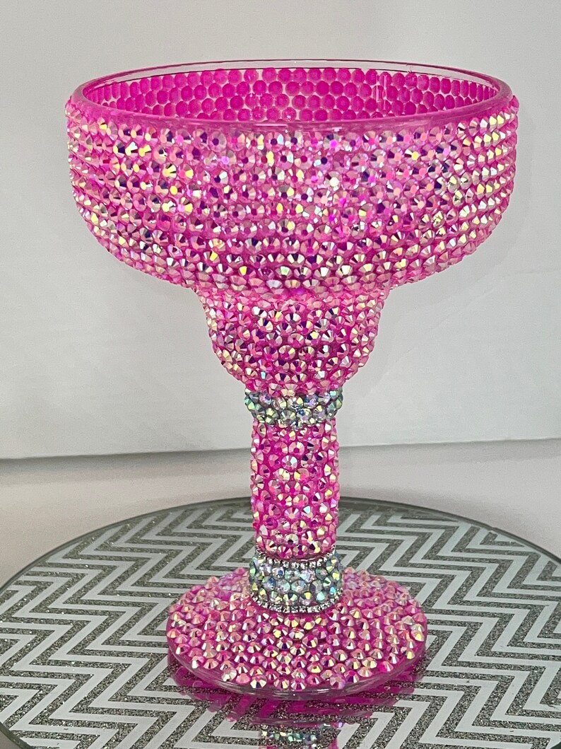 Hot Pink Bedazzled Margarita Glass in Lime Green Rhinestones - Etsy