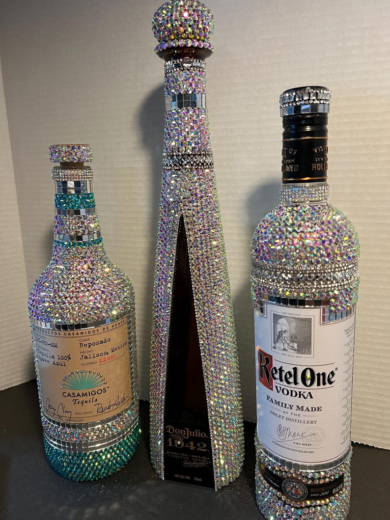 Custom Designed Bedazzled 1942 Tequila Decanter Bottle Bling Glass Rhinestones Decor Bar Party ...