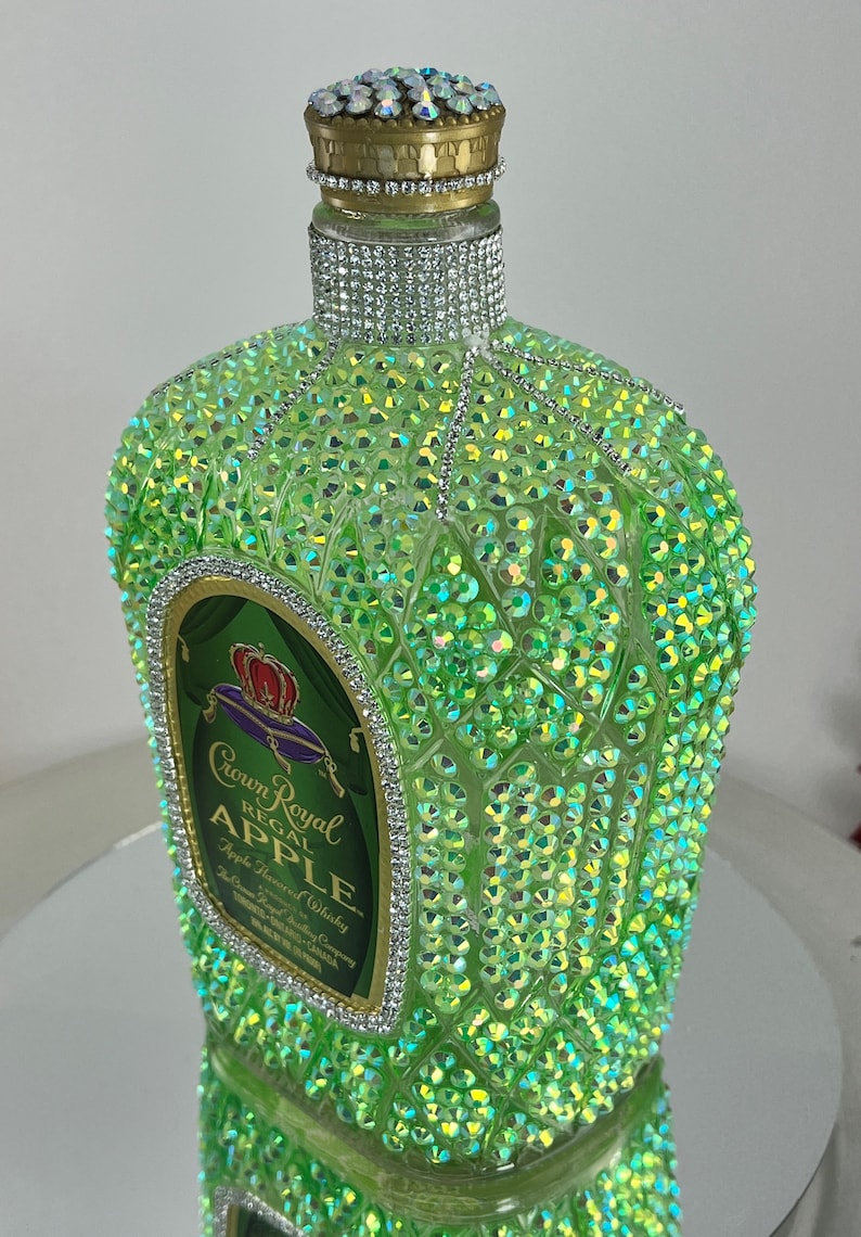 Bedazzled Lime Green Crown R Whiskey Bottle Decanter Bling Rhinestones ...