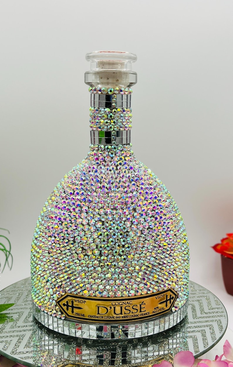 Bedazzled Glass AB Crystal Dusse Cognac Bottle Liquor Decanter 750 Ml ...