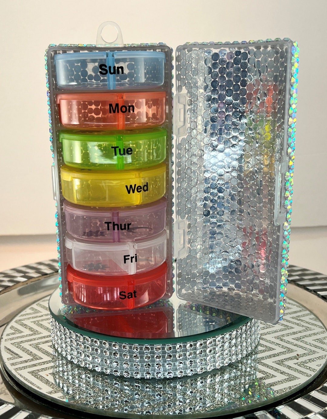 Bedazzled Pill AB Rhinestone Box Organizer Container Medicine Vitamins ...
