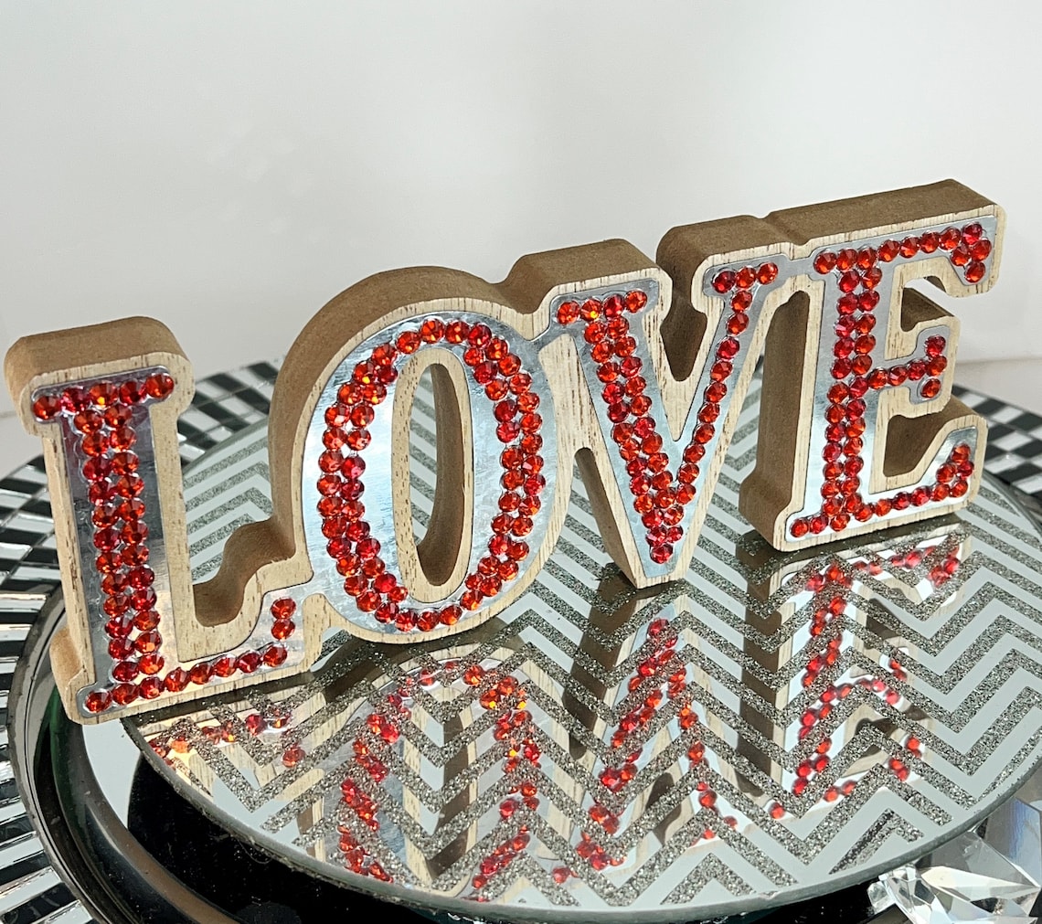 Bling LOVE Decor Red Bedazzled Rhinestone Table Home Decor Anniversary ...