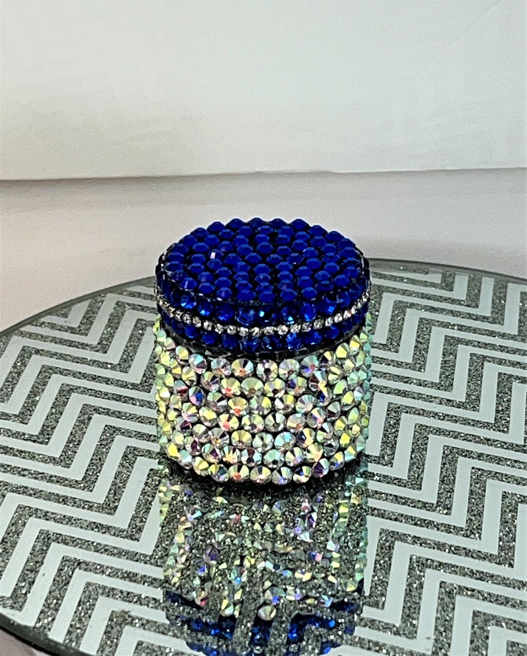 Bedazzled AB Crystal Blue Rhinestone Pill Stash Box Face Creams ...