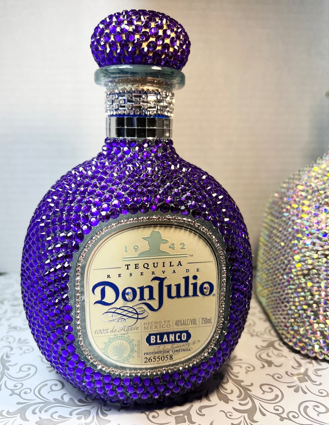 Custom Purple Bedazzled Tequila Bottle Decanter 750ml Bling Rhinestones ...