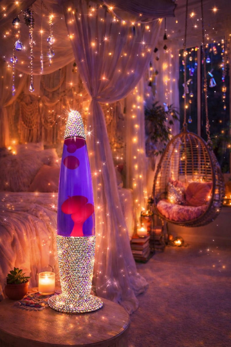 New Bedazzled 16" Rhinestone Lava Lamp Light Hippie Boho Bling Glam ...