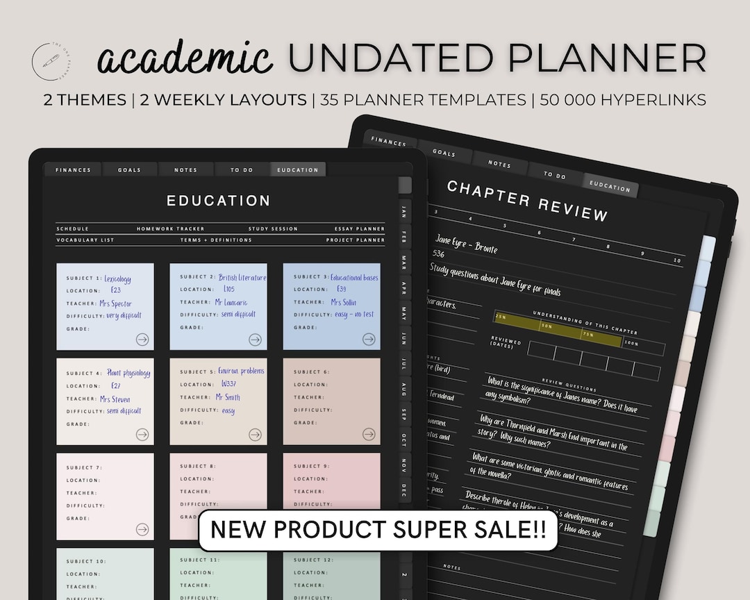Digital Student Planner for College School UNDATED Black, Academic ...