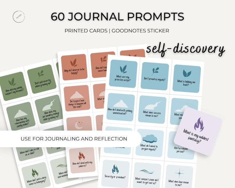 Journaling Prompts, 60 Reflection Cards, Anxiety Coping Cards, Therapy ...