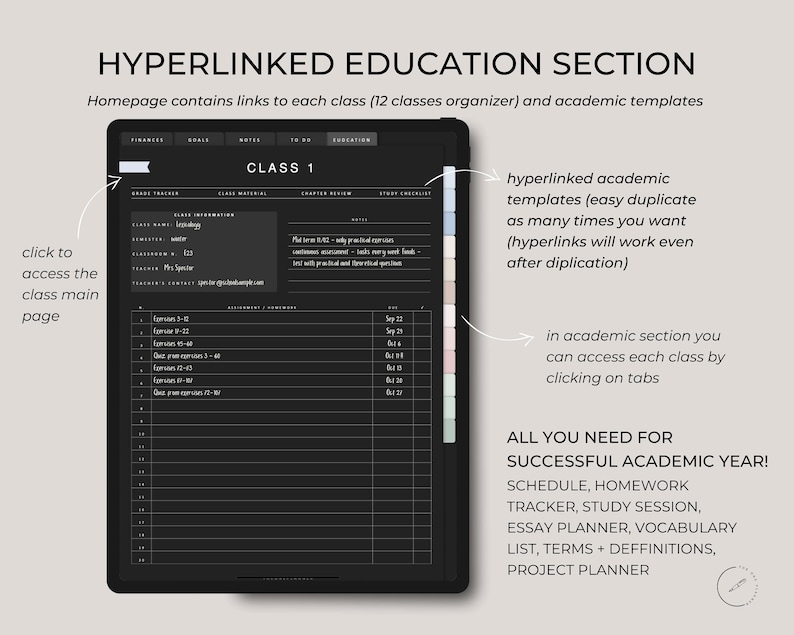 Digital Student Planner for College School UNDATED Black, Academic ...