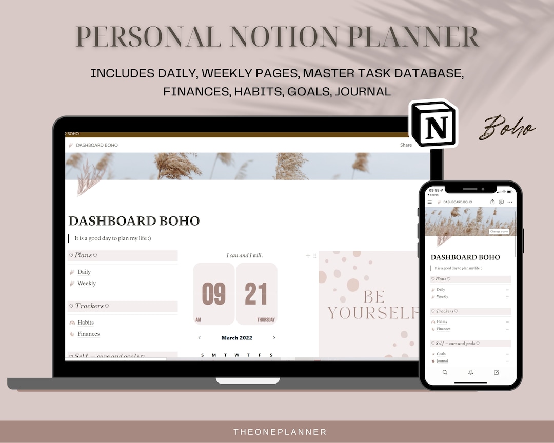Notion Template Life Planner BOHO | Notion Dashboard | All-in-one ...