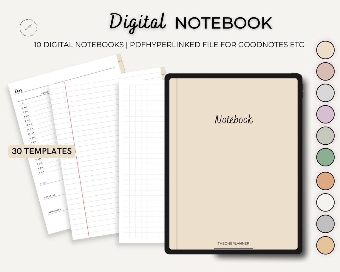 Digital Notebook 12 Hyperlinked Tabs Goodnotes Notability - Etsy