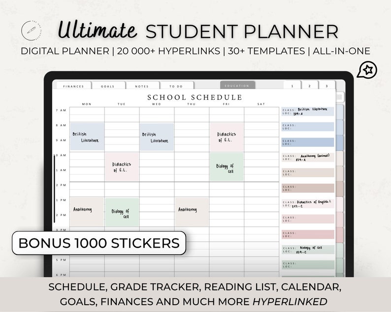 Digital Student Planner for College School UNDATED Academic - Etsy