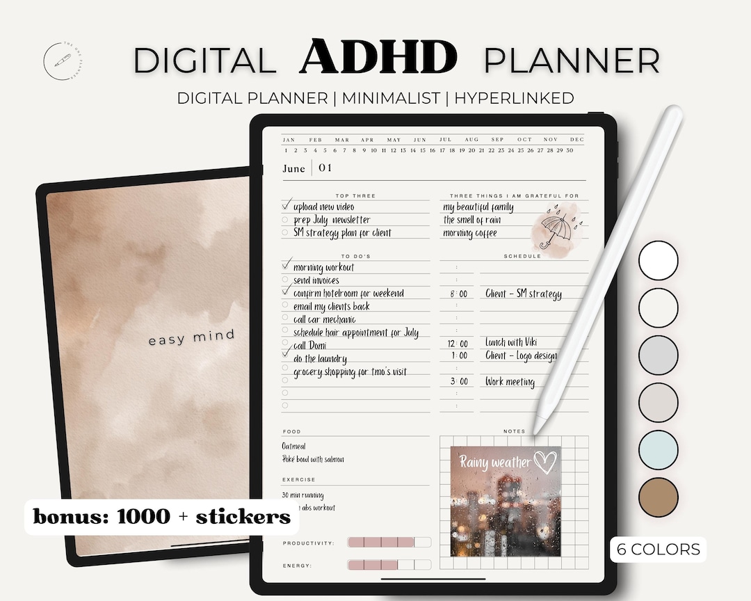 ADHD Digital Planner, ADHD Friendly Planner, Simple Digital Planner ...