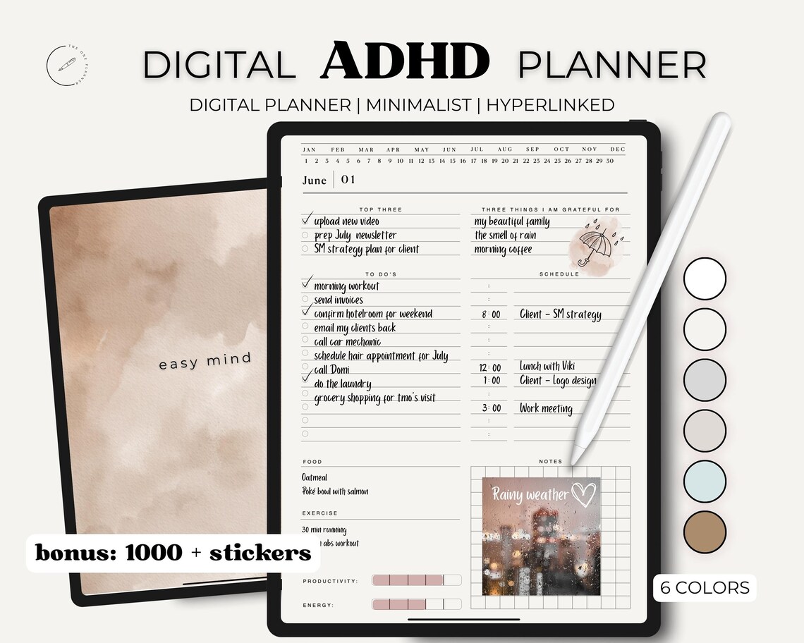 ADHD Digital Planner, ADHD Friendly Planner, Simple Digital Planner ...