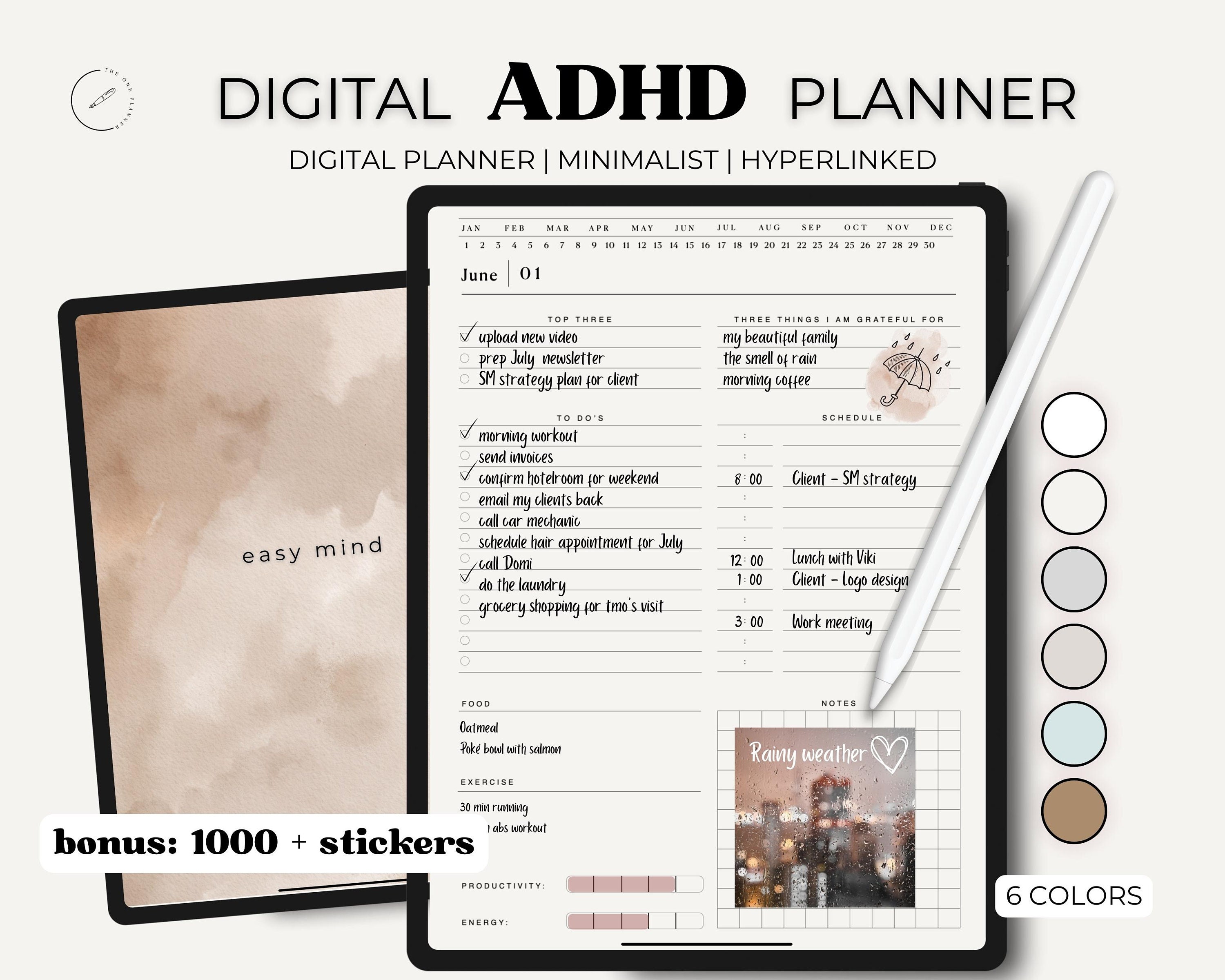 ADHD Digital Planner, ADHD Friendly Planner, Simple Digital Planner ...