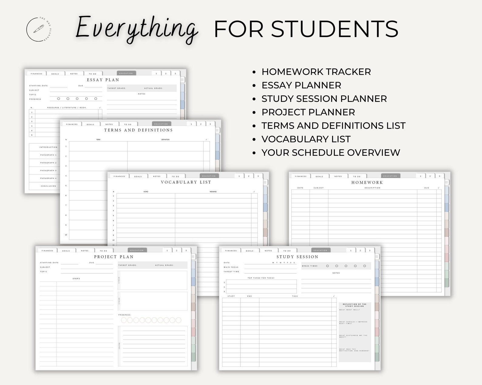 Digital Student Planner for College School UNDATED Academic - Etsy