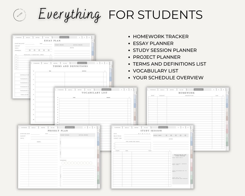 Digital Student Planner for College School UNDATED Academic - Etsy