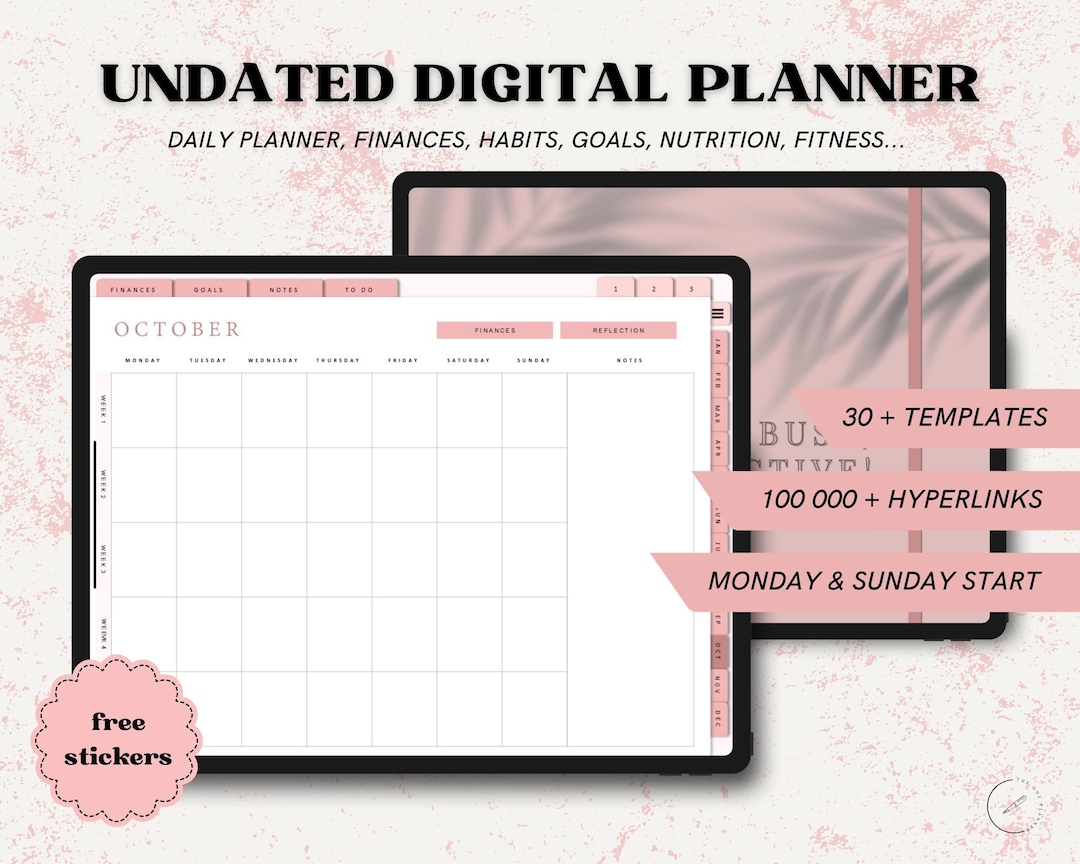 Digital Planner Goodnotes, UNDATED Digital Planner, Pink Planner Ipad ...