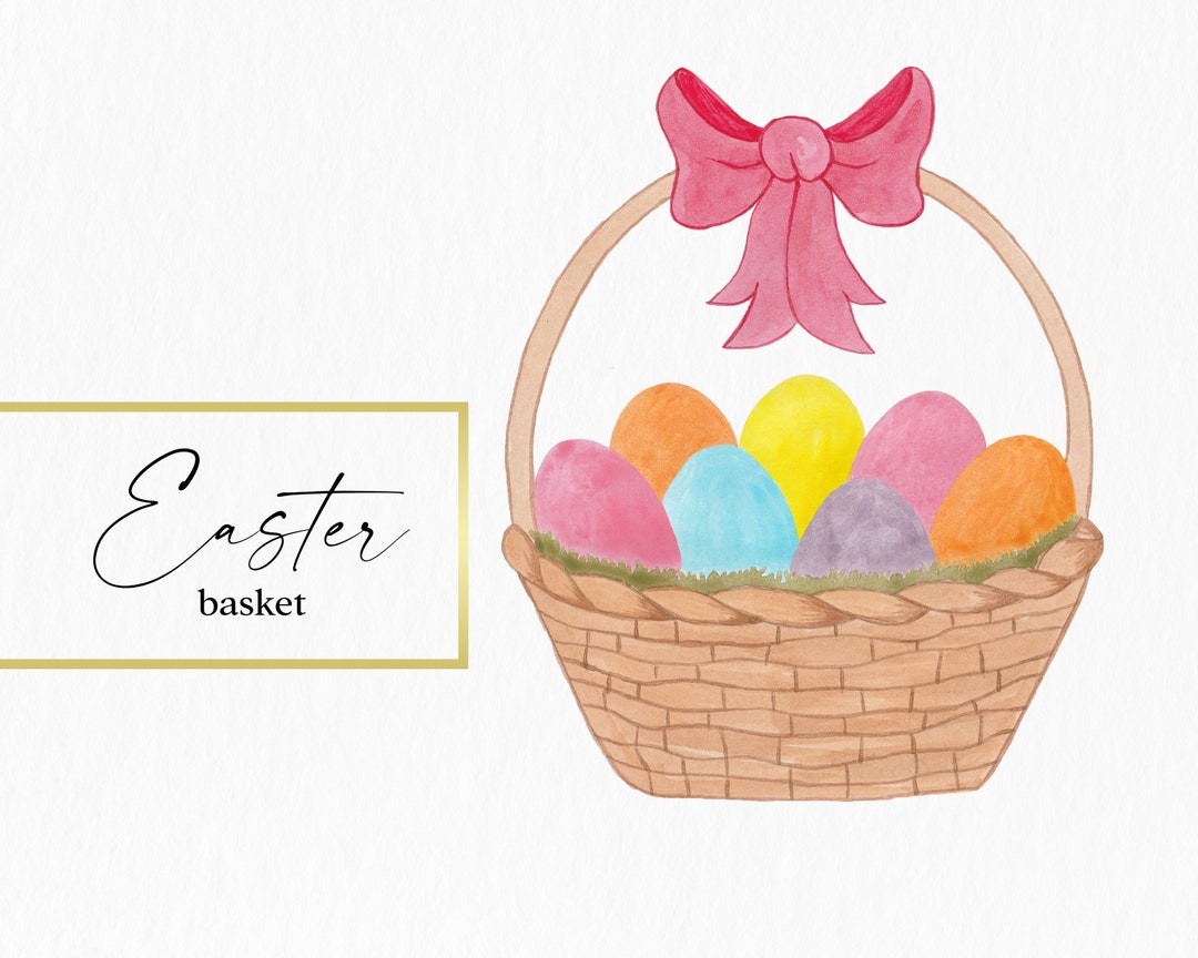 Easter Basket Clipart, Watercolor Easter Eggs, Easter Illustration ...