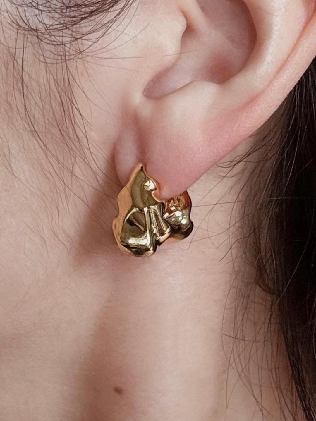 Gold Abstract Stud Earrings – Sculptural Organic Shape Earrings, Modern ...