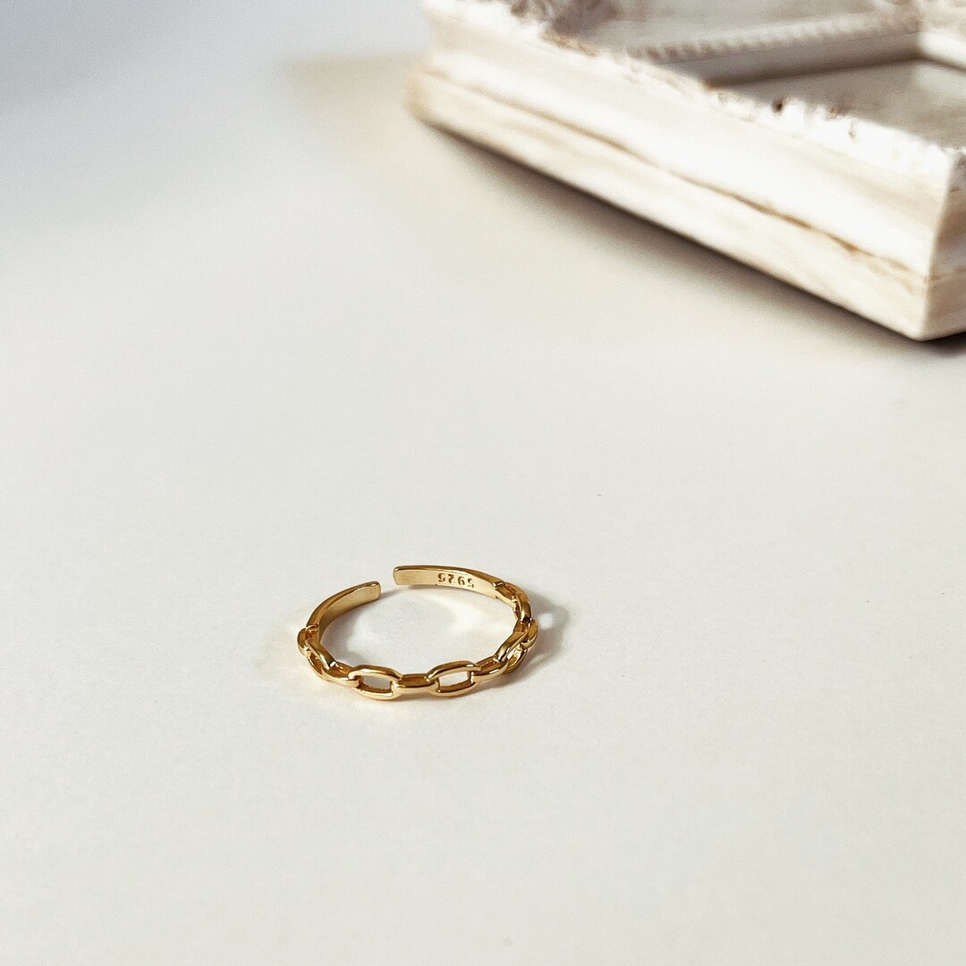 Narrow Chain Ring 925 Silver 14k Gold Plated Minimalist Vintage Gold ...