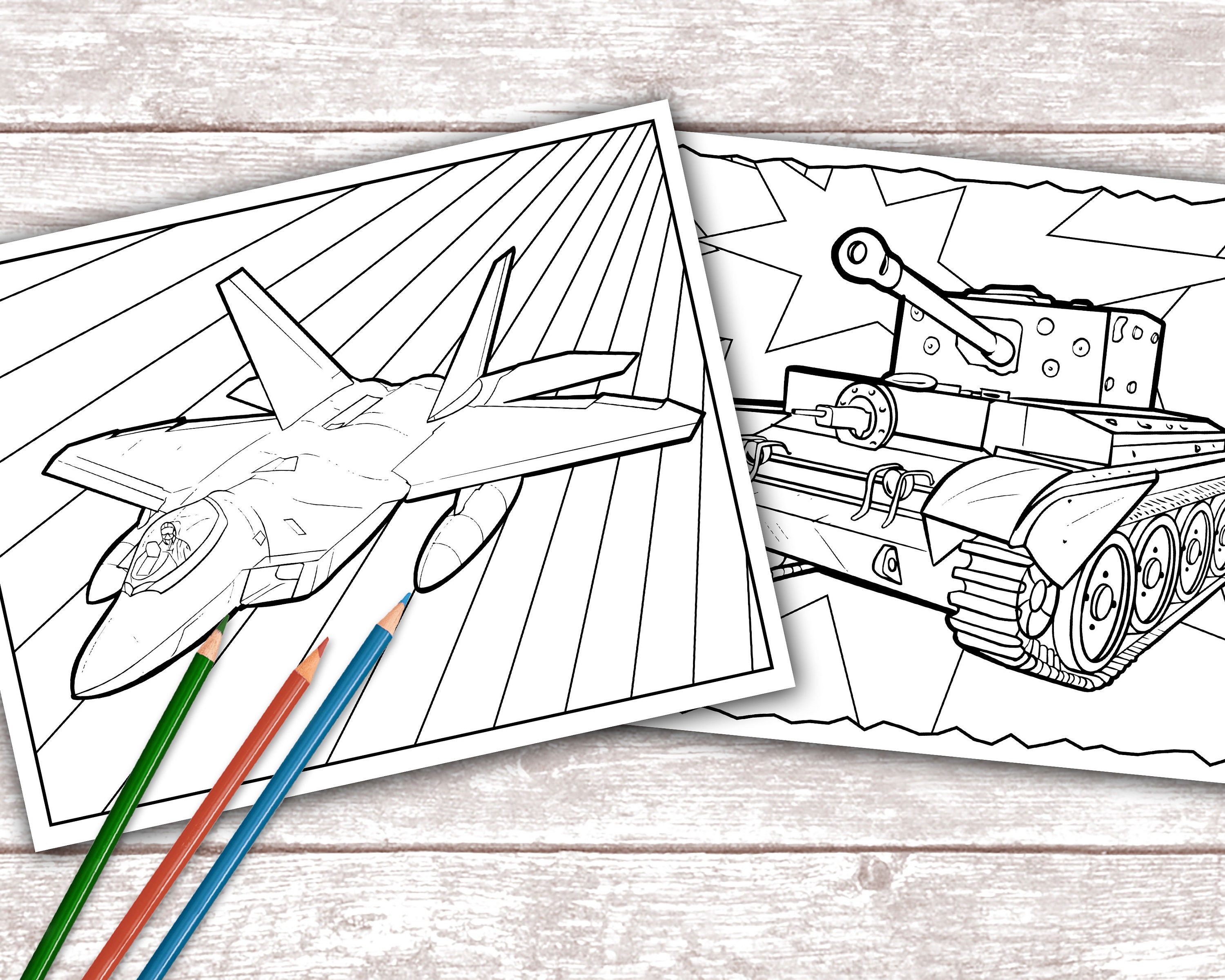 Printable Coloring Pages Military Machines Digital Download Tank Planes ...