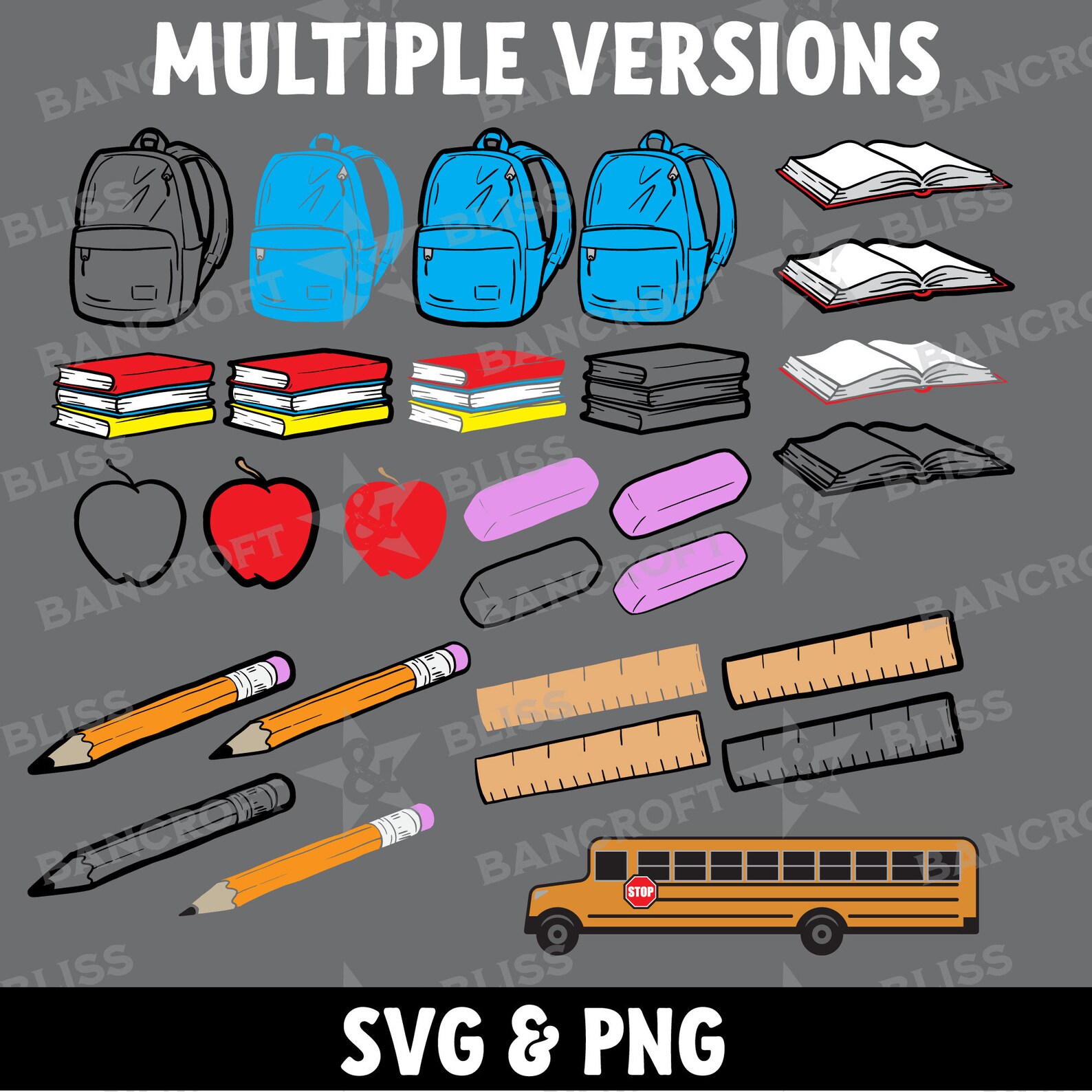 School SVG Bundle School Bus SVG Backpack SVG Pencil Svg - Etsy
