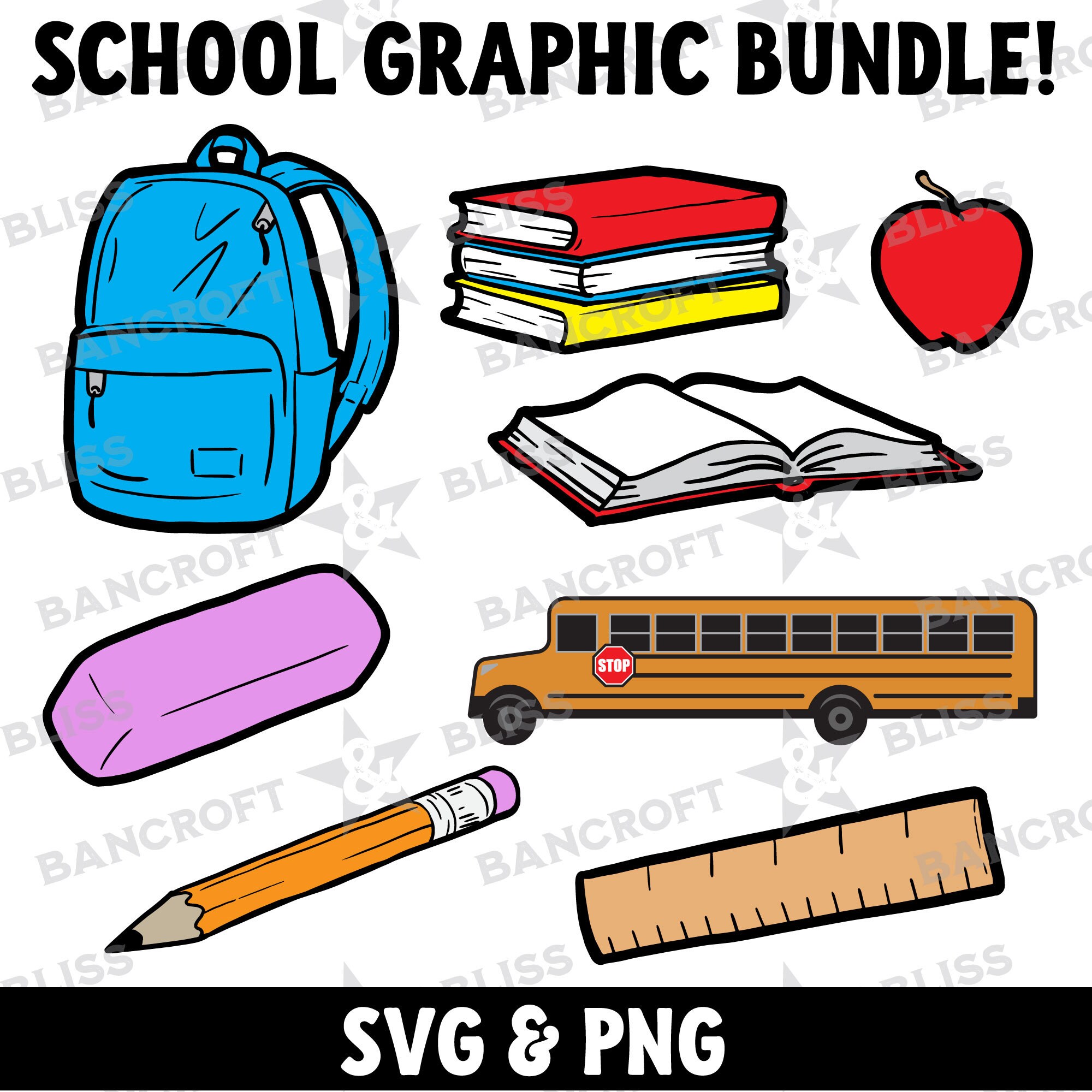 School SVG Bundle School Bus SVG Backpack SVG Pencil Svg - Etsy