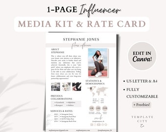 2 Page Media Kit & Rate Card Template | Influencer, Content Creator ...