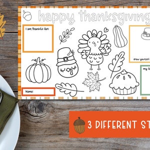 Thanksgiving Coloring Placemat, Digital Download, Printable - Etsy