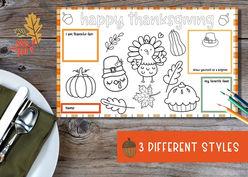 Thanksgiving Coloring Placemat, Digital Download, Printable - Etsy