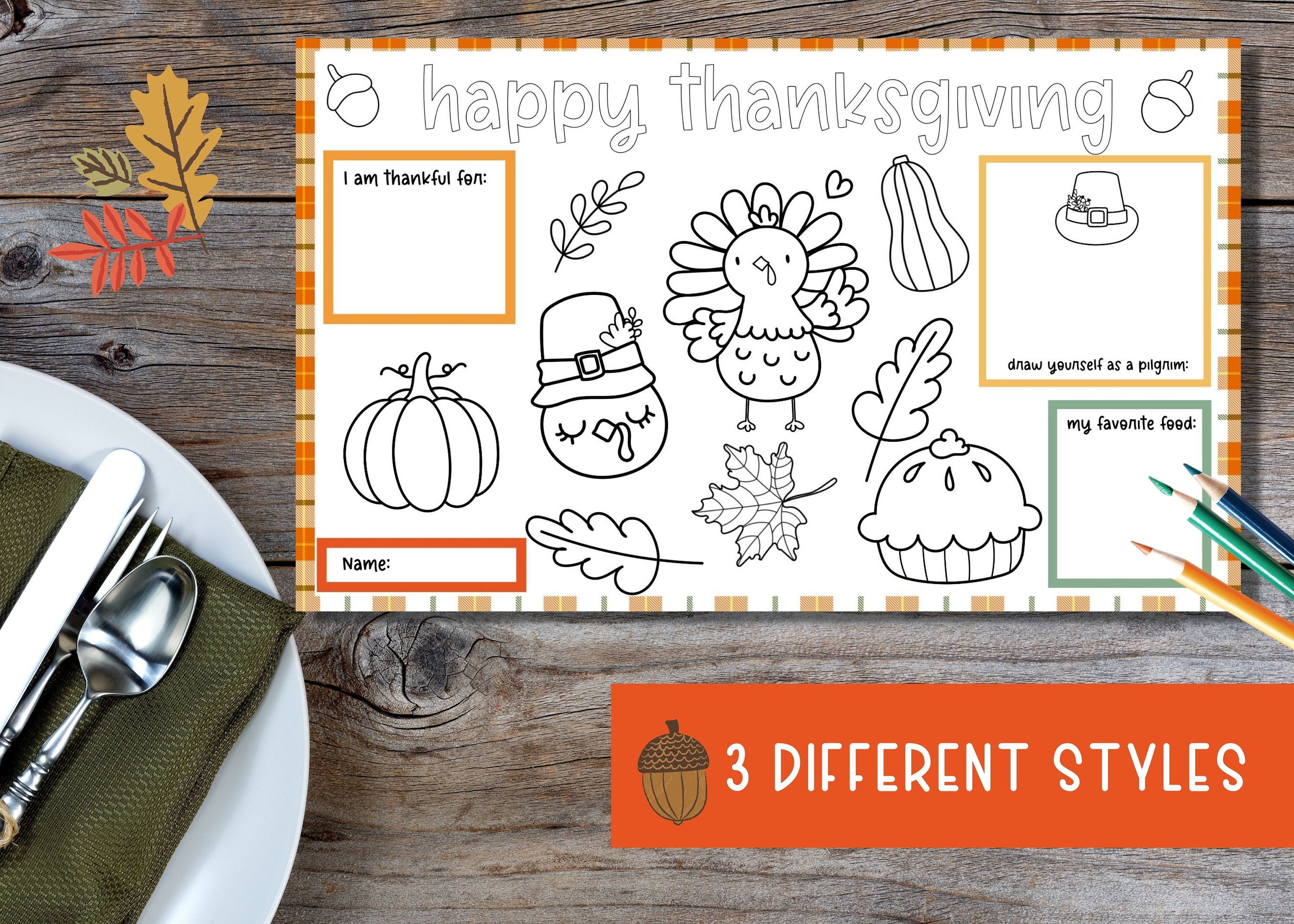 Thanksgiving Coloring Placemat, Digital Download, Printable - Etsy