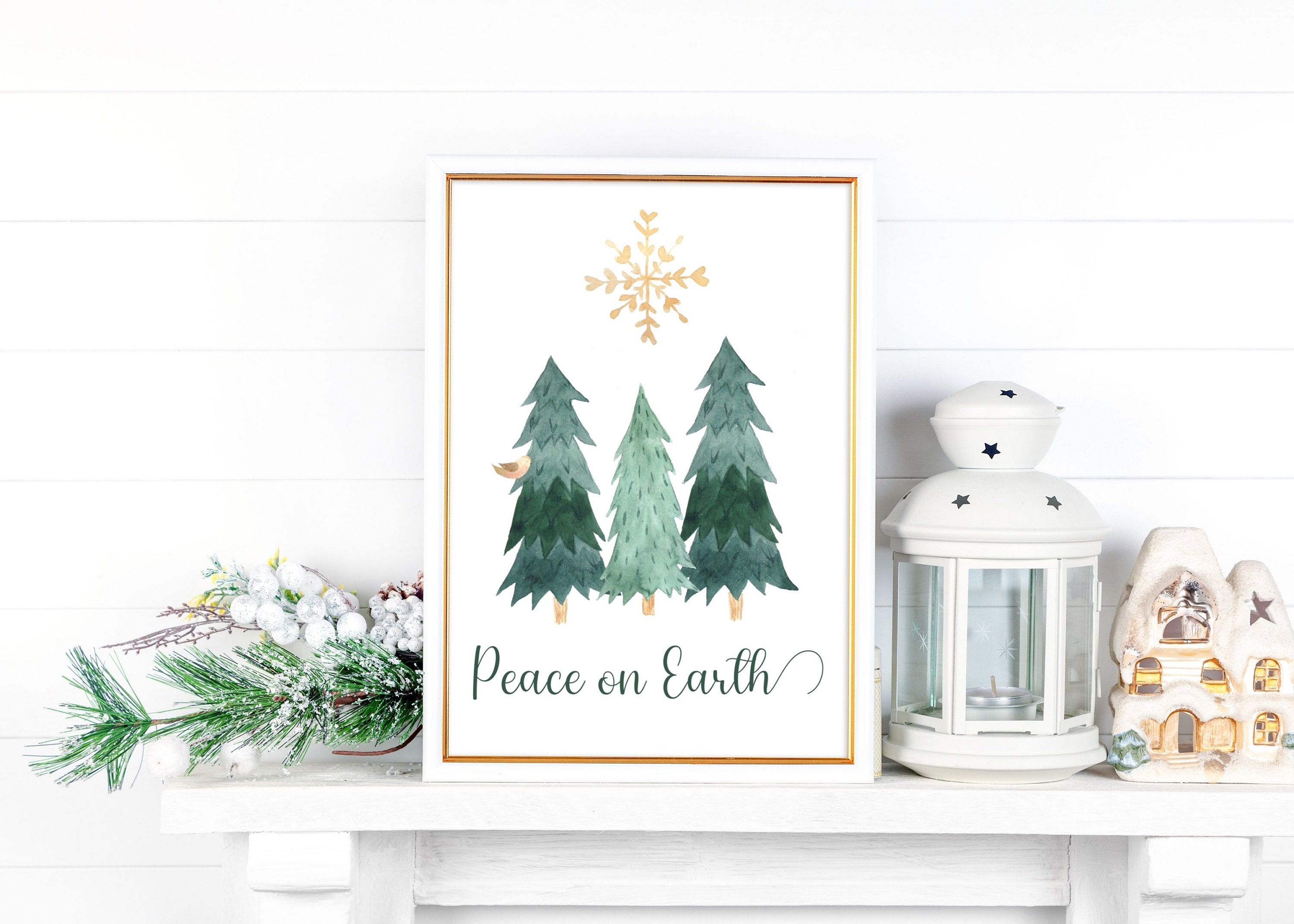 Peace on Earth, Christmas Trees, Printable Wall Art, Digital Download ...