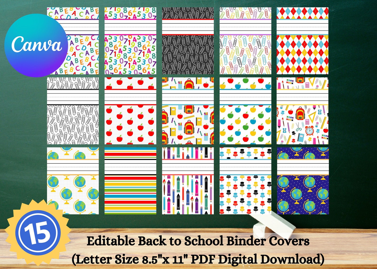 Editable Back to School Printable PDF Binder Covers 15 Page Bundle - Etsy