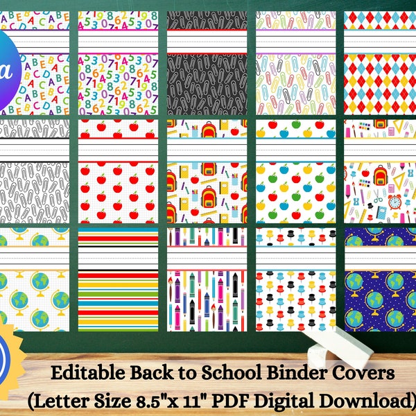 Editable Back to School Printable PDF Binder Covers 15 Page Bundle - Etsy