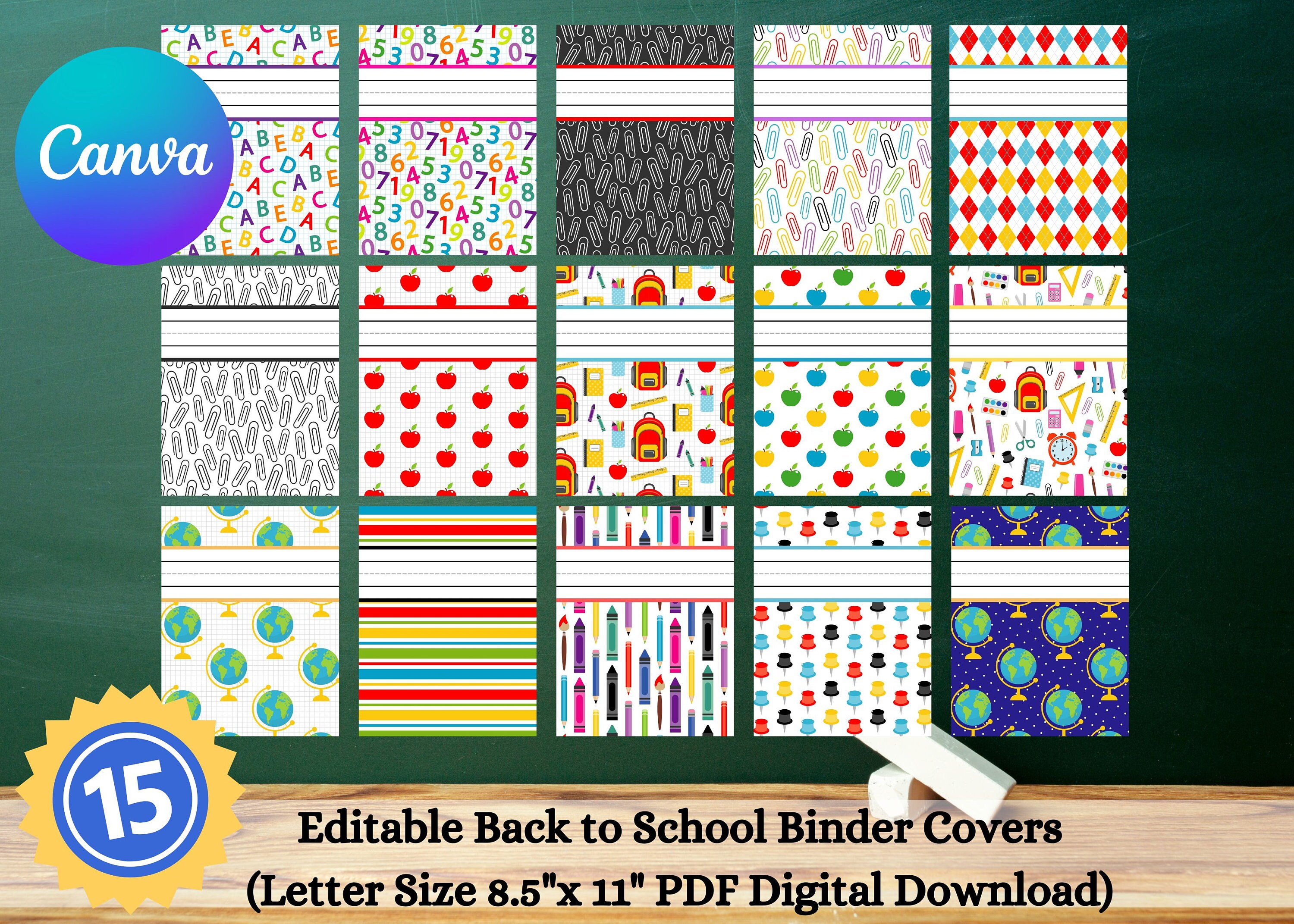 Editable Back to School Printable PDF Binder Covers 15 Page Bundle - Etsy