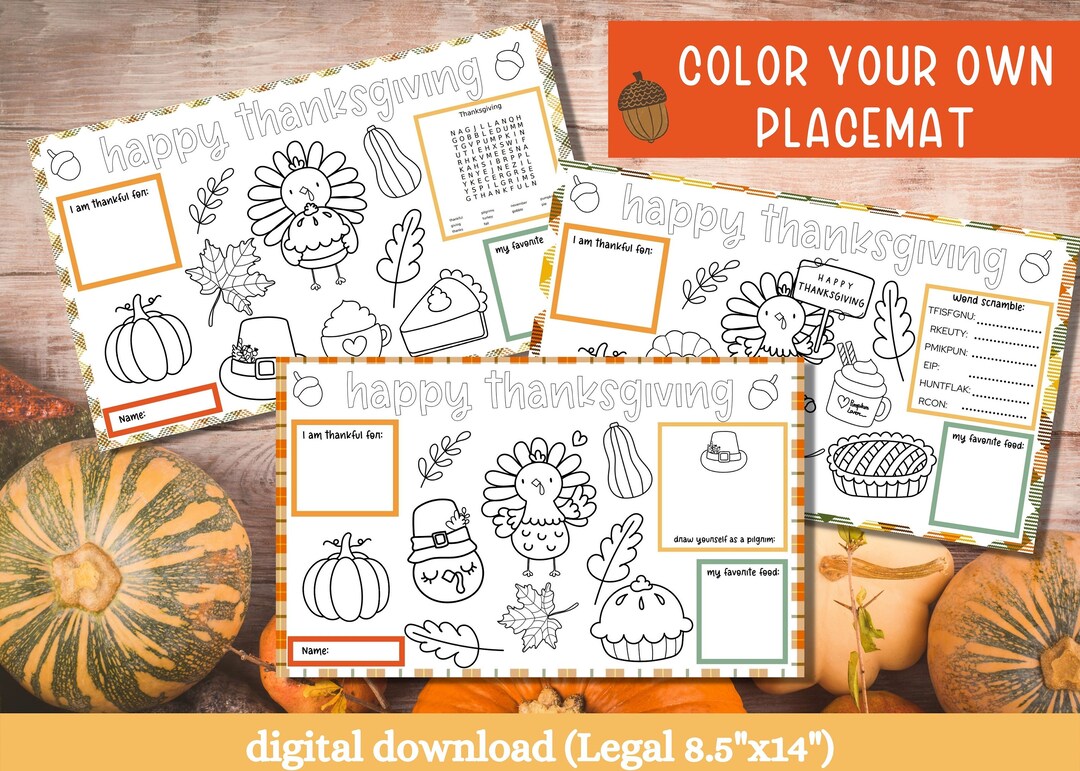 Thanksgiving Coloring Placemat, Digital Download, Printable - Etsy