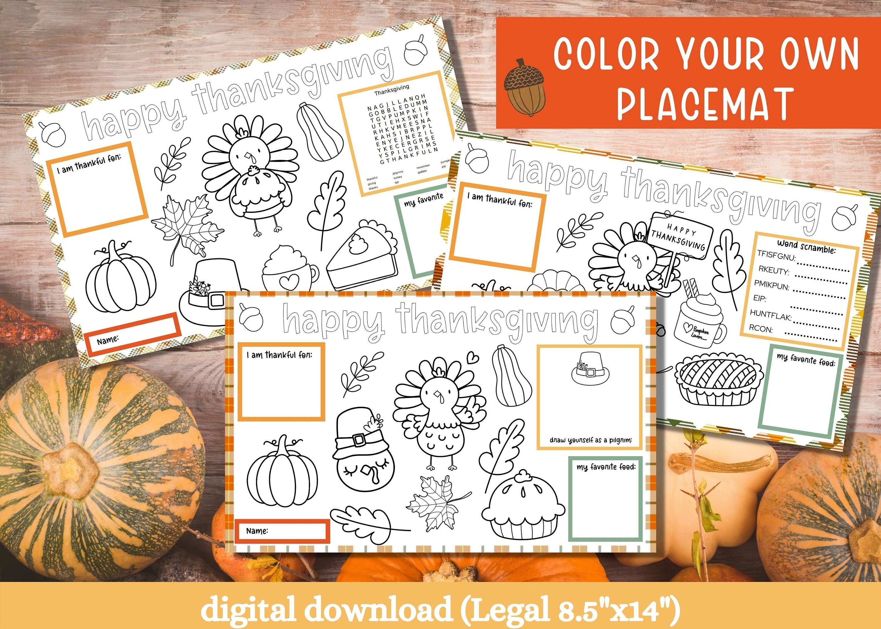 Thanksgiving Coloring Placemat, Digital Download, Printable - Etsy
