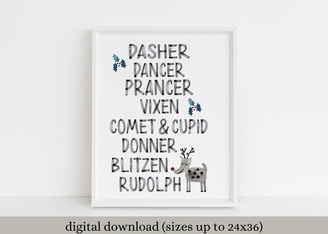 Reindeer Names, Digital Download, Printable Wall Art, Word Art - Etsy