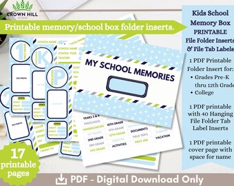Printable Kids My School Memories Box File Folder Inserts & Labels - Etsy