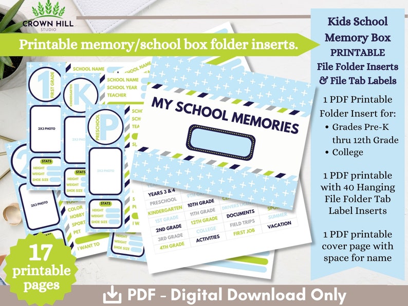 Printable Kids My School Memories Box File Folder Inserts & Labels - Etsy