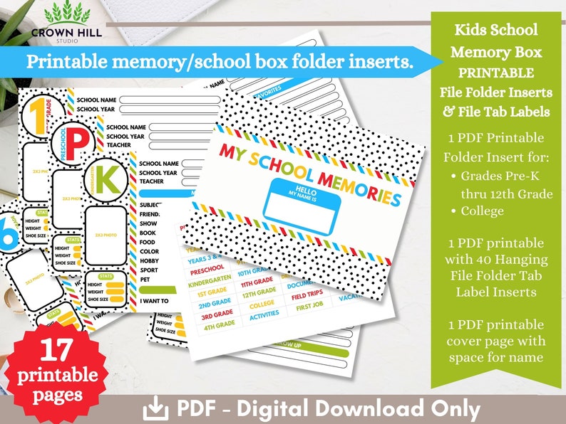 Printable Kids My School Memories Box File Folder Inserts & Labels - Etsy