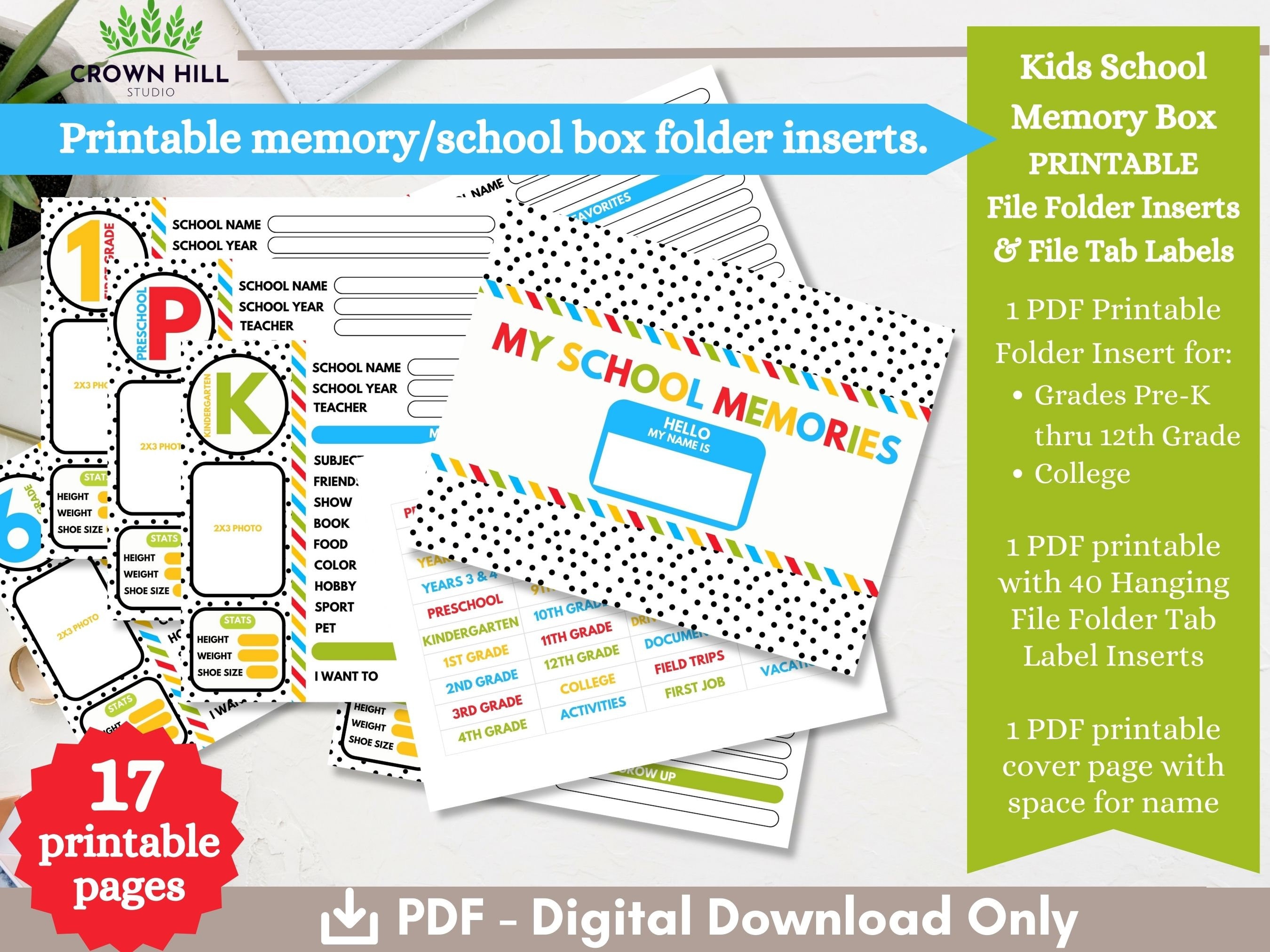 Printable Kids My School Memories Box File Folder Inserts & Labels - Etsy