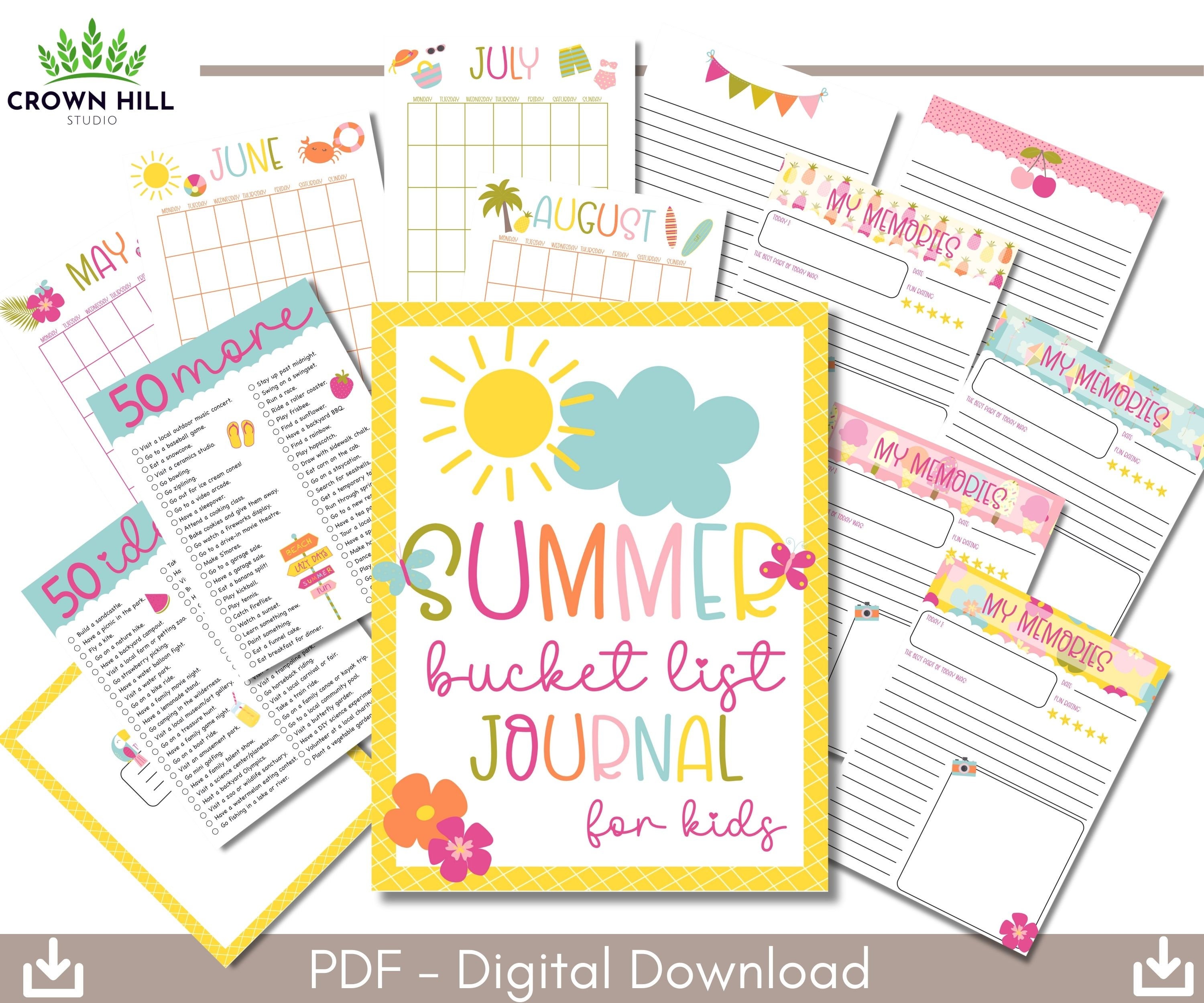 Summer Bucket List Journal for Kids, 100 Bucket List Ideas, Printable ...