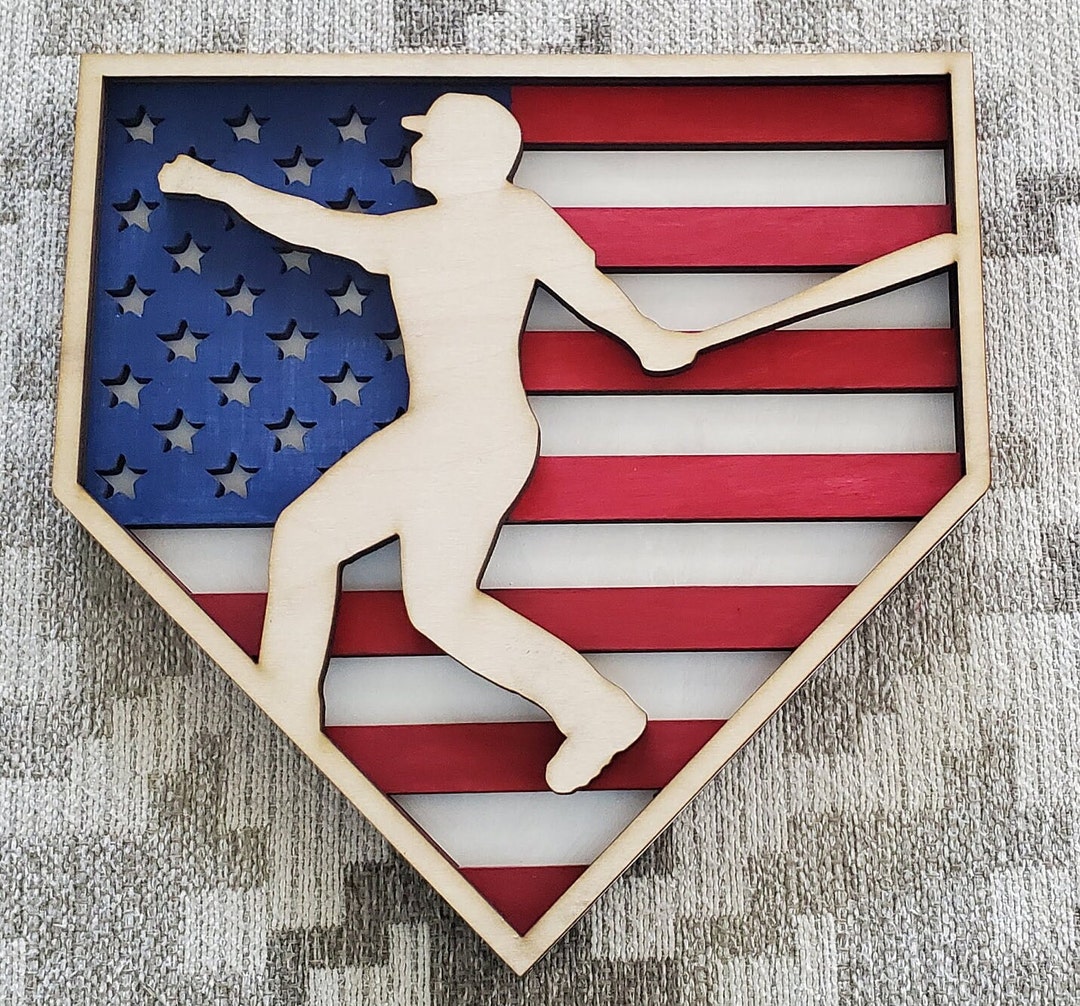 Layered American Flag Baseball Hitter Shaped Like Home Plate ---digital ...