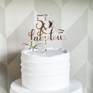 55 & Fabulous Birthday Cake Topper Mirrored Acrylic Custom Laser ...