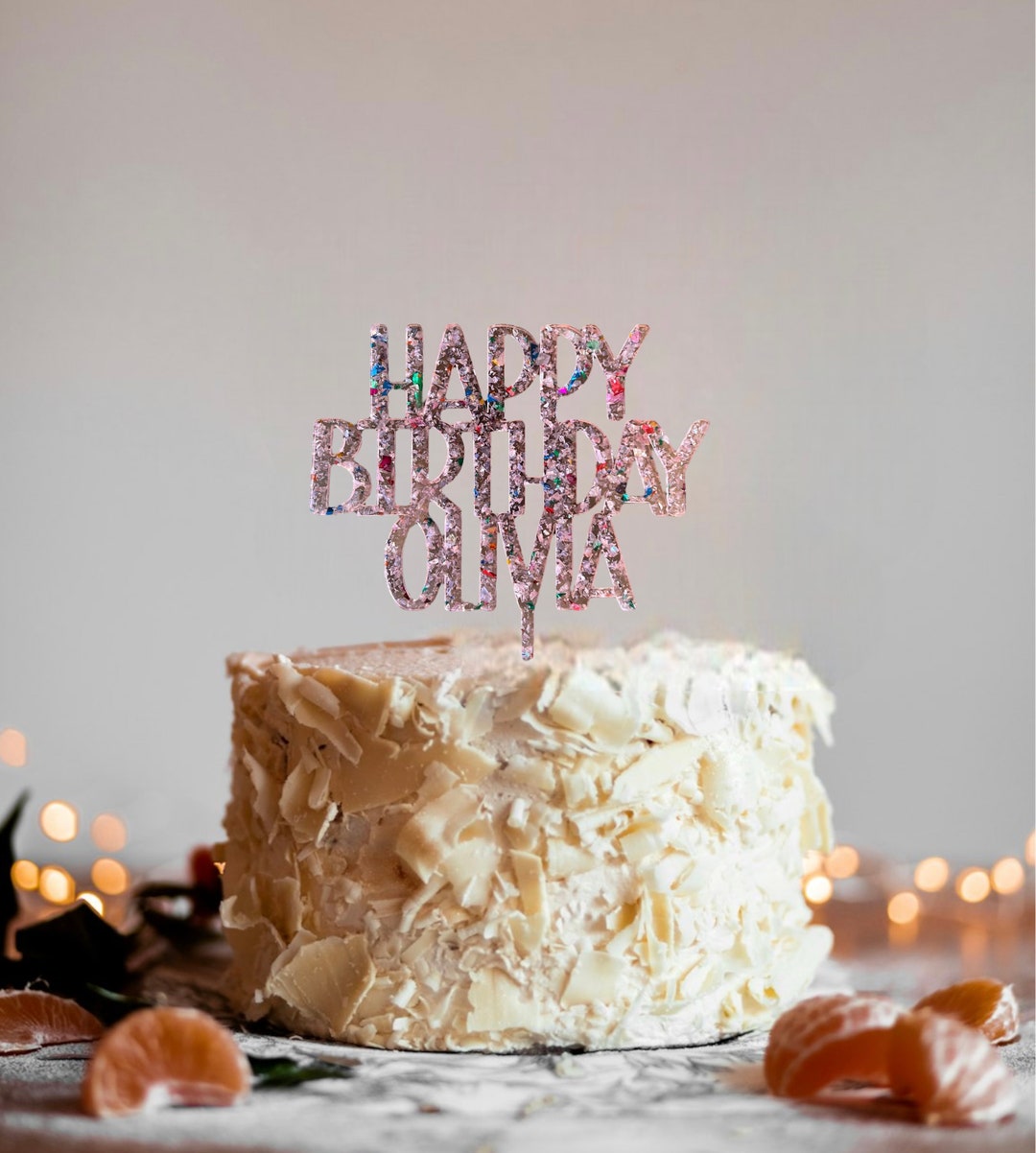 Happy Birthday Custom Personalized Cake Topper Pink Glitter Flake ...
