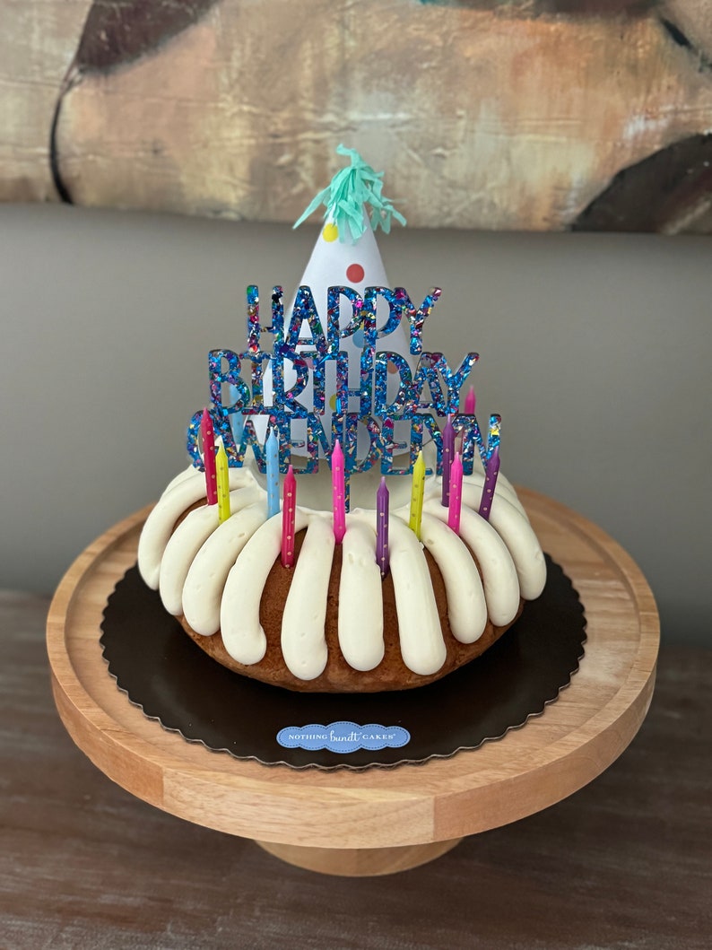 Happy Birthday Custom Personalized Cake Topper Blue Glitter Flake ...