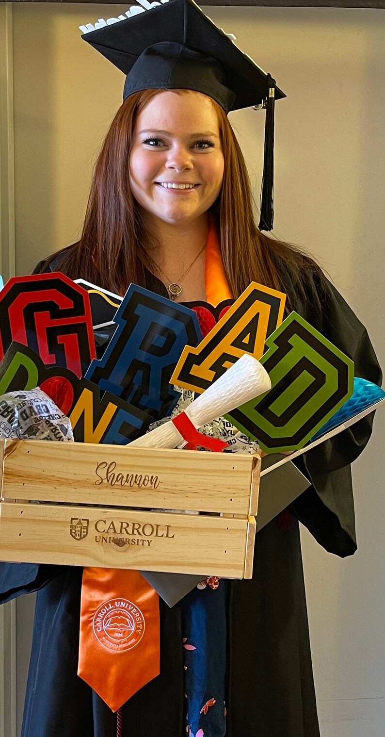 Personalized High School Graduation Logo Wood Crate Gift - Etsy