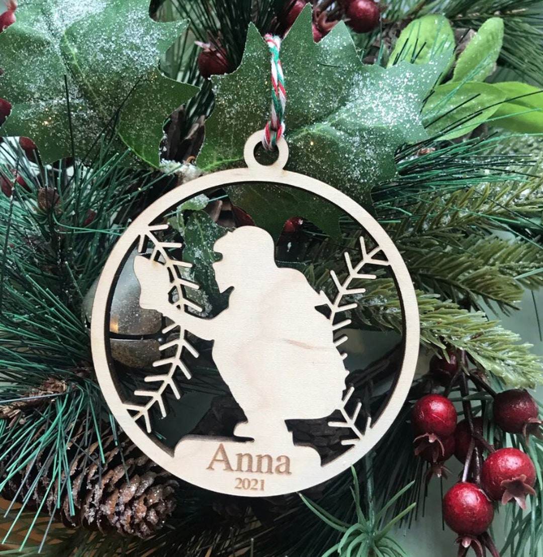 Custom Personalized Laser Engraved Wood Softball Christmas Ornament ...