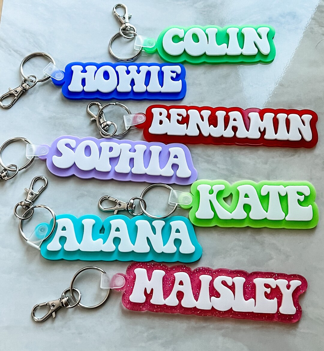 Retro Name Keychain | Personalized Name Keyring | Backpack Tag | Diaper ...